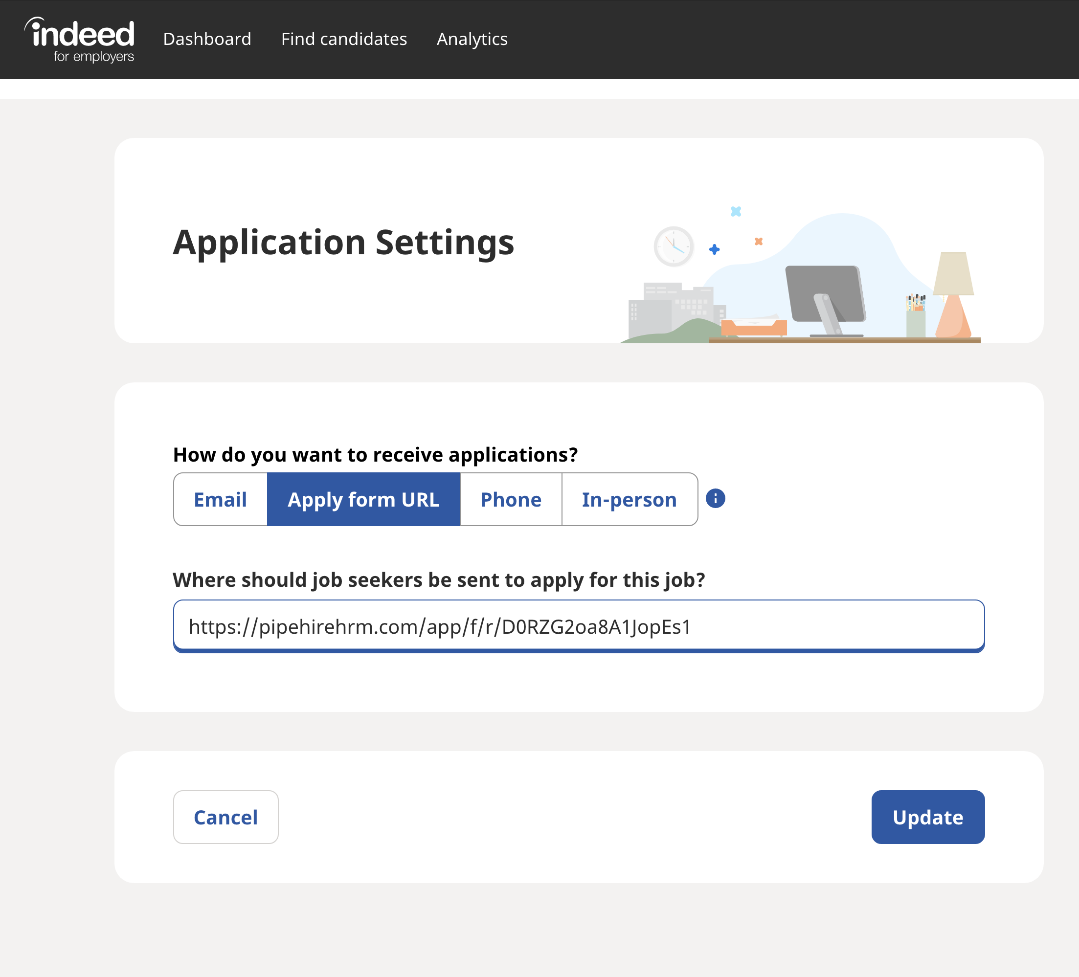How to redirect applications from Indeed to Pipehire