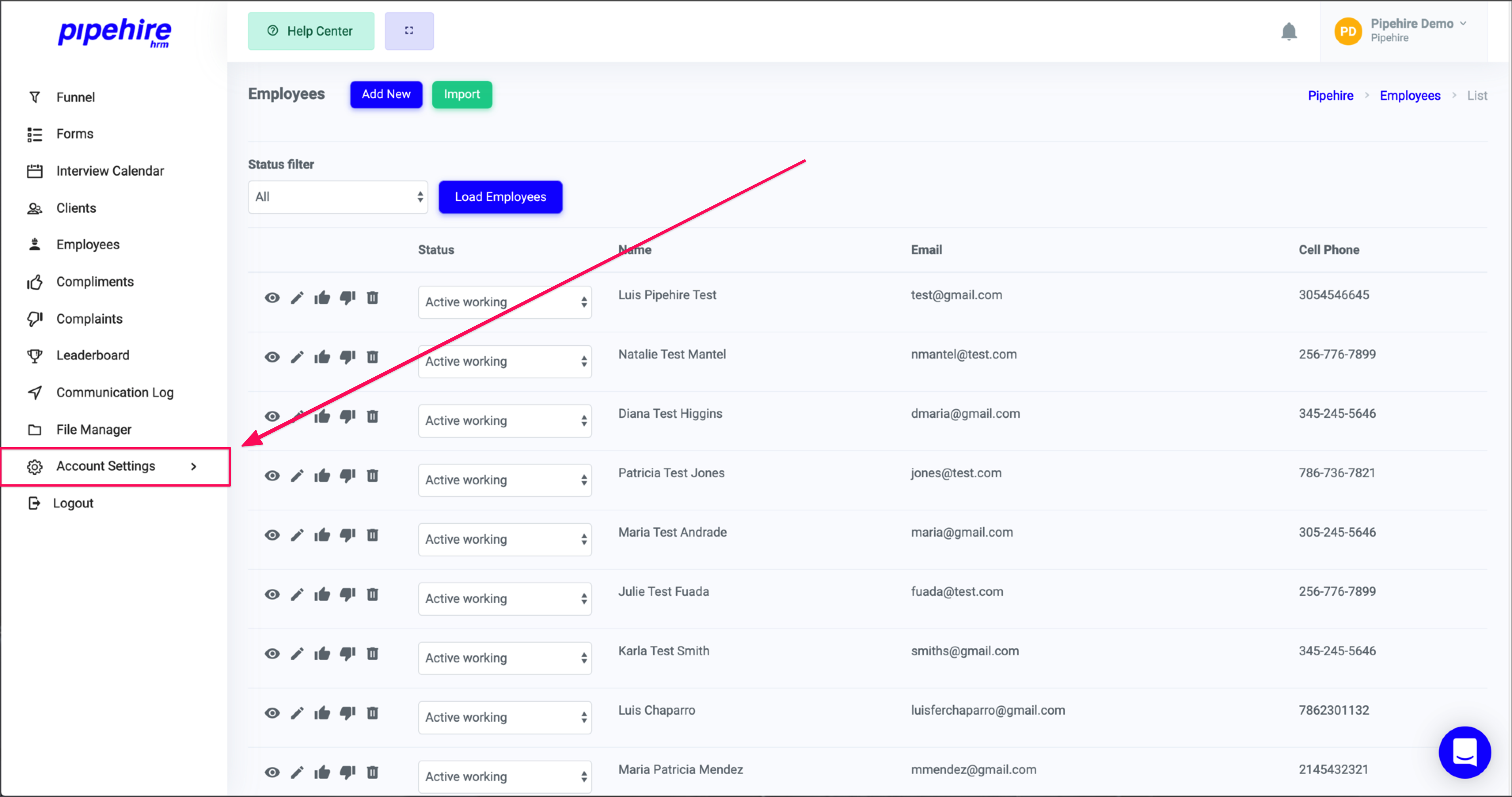 Account Settings-Employee Attributes. (Onboarding)