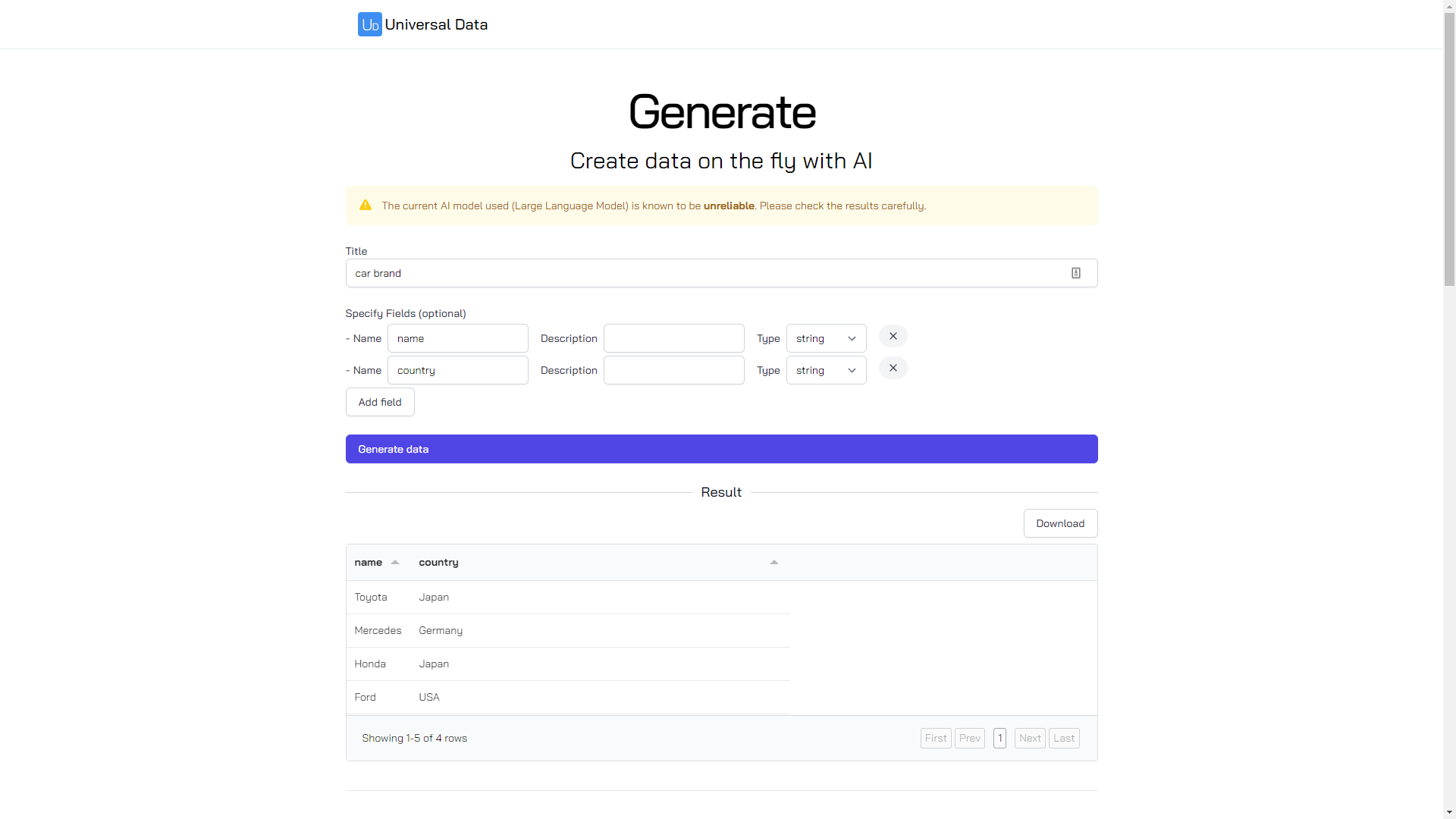 Generador de datos universal: información más reciente sobre productos ...