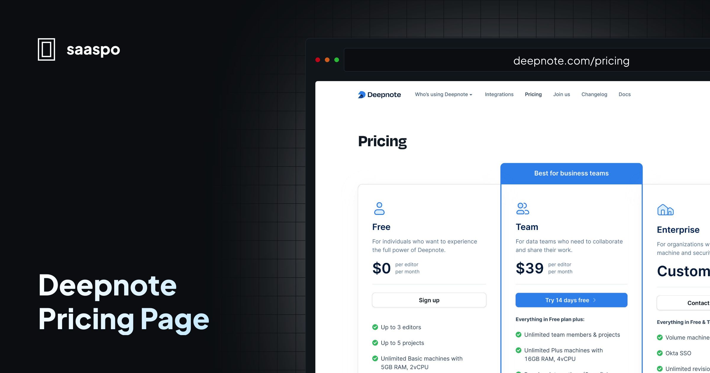 Saaspo | Deepnote Pricing Page