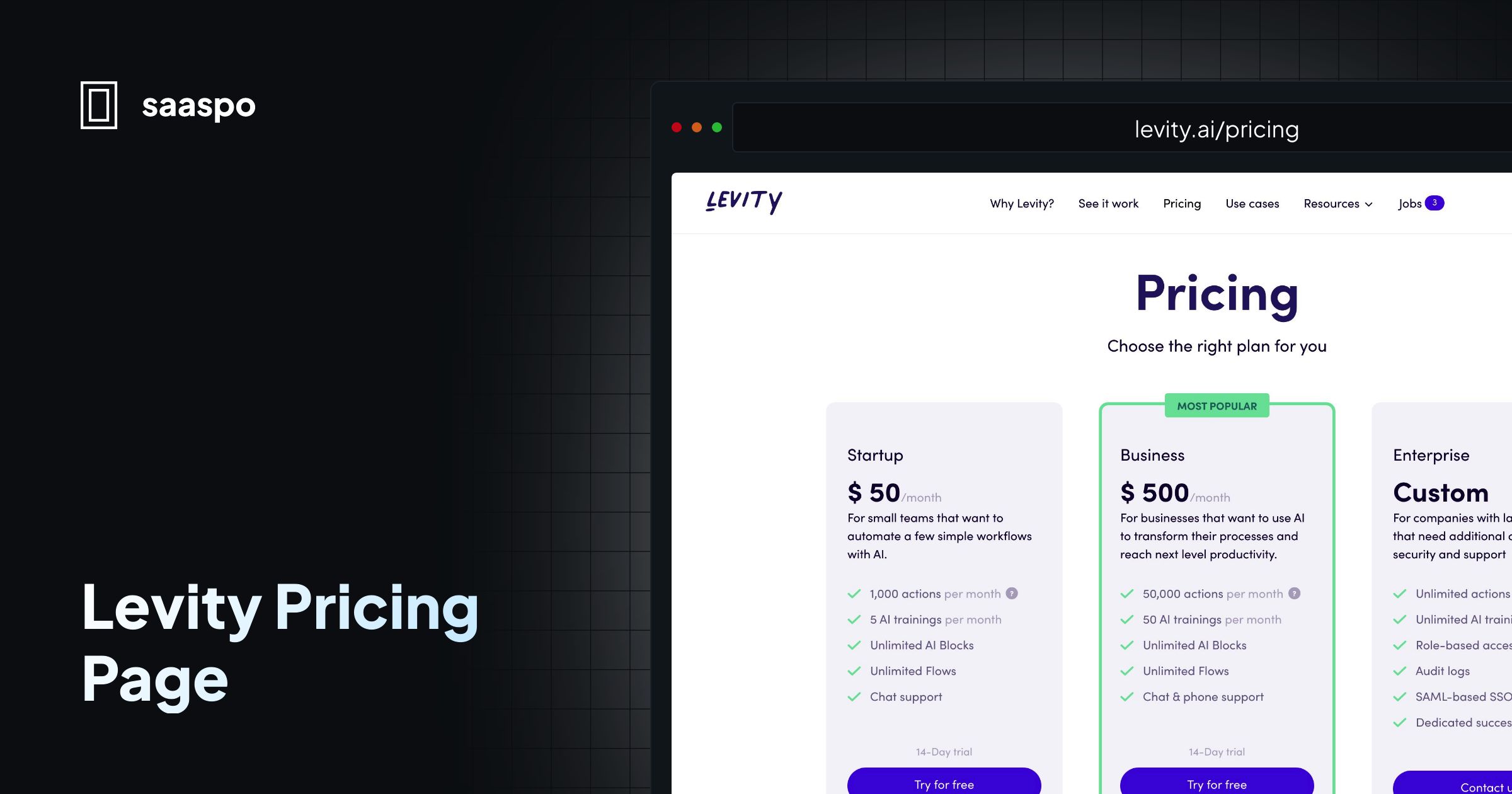 Saaspo | Levity Pricing Page