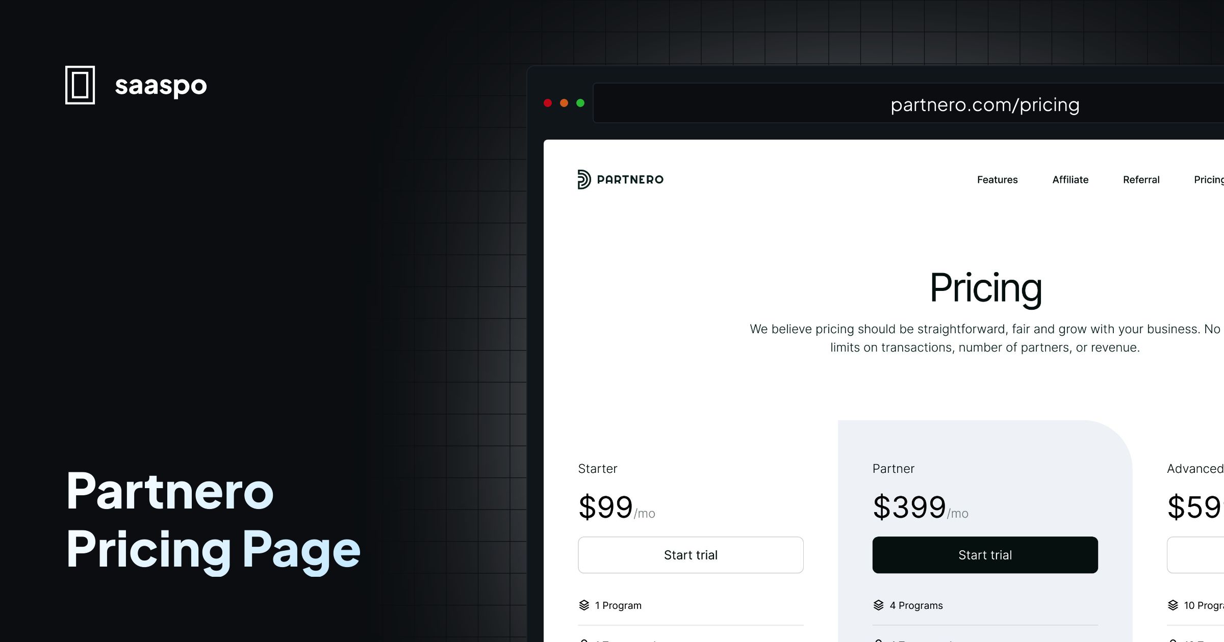 Saaspo | Partnero Pricing Page