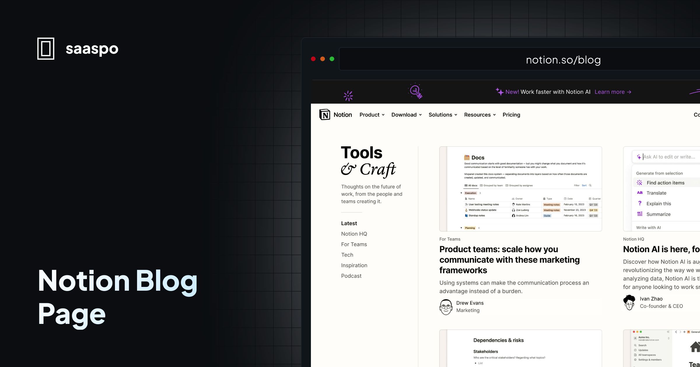 Saaspo | Notion Blog Page