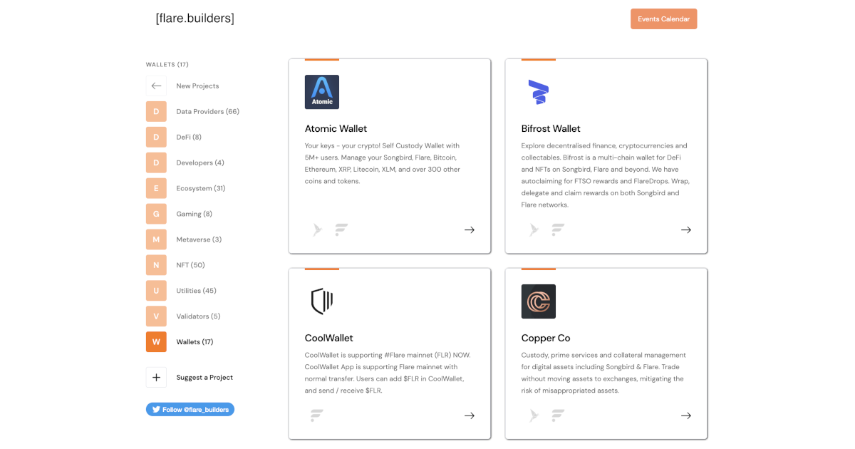 Wallets (20) Projects Built on Songbird & Flare Networks