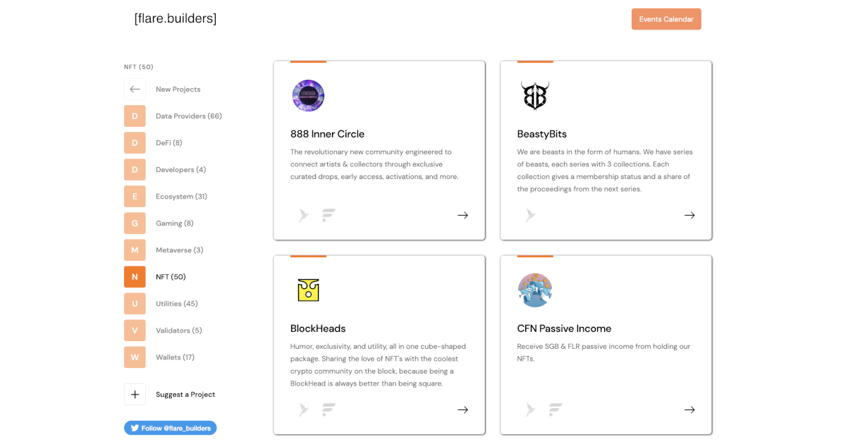 NFT (56) Projects Built on Songbird & Flare Networks