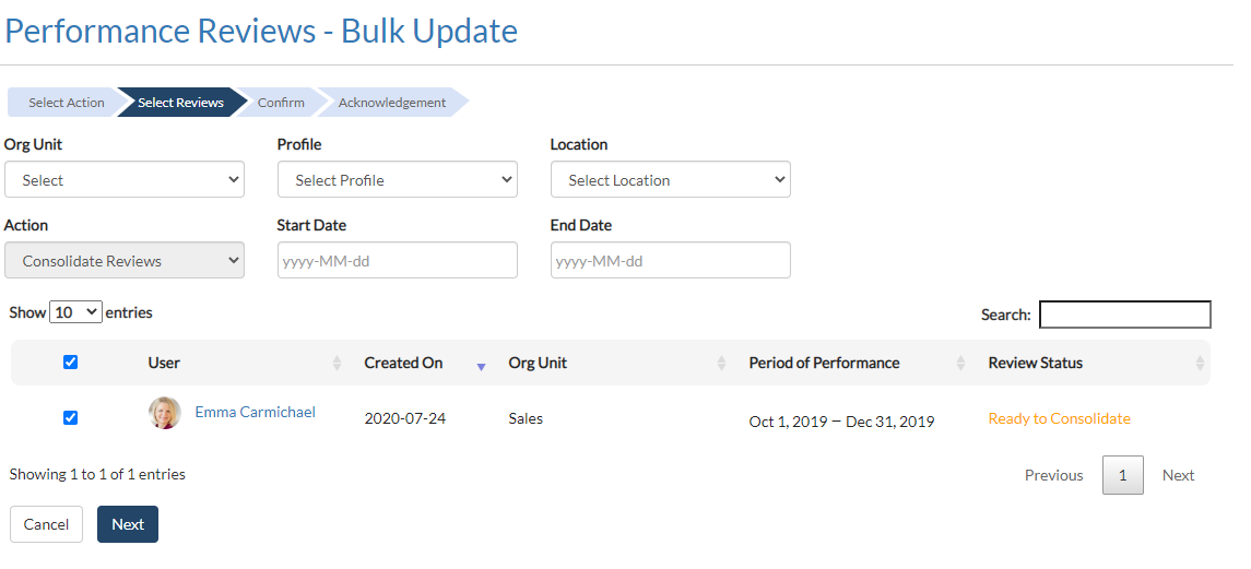 Bulk Updates on Performance Reviews