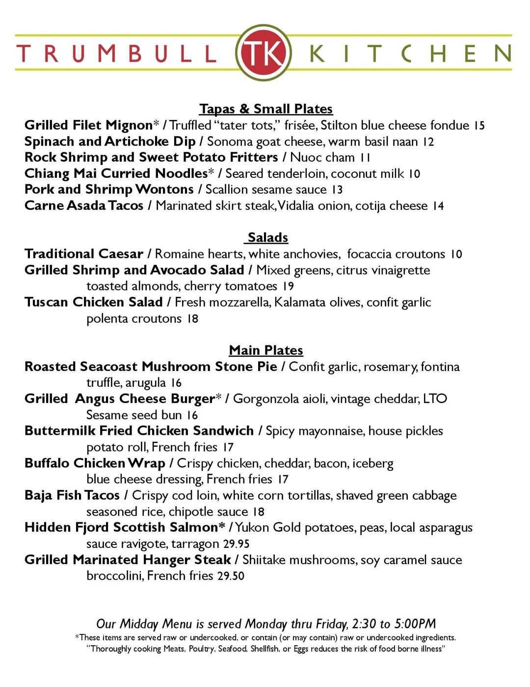 Midday Menu | Trumbull Kitchen | Hartford, CT