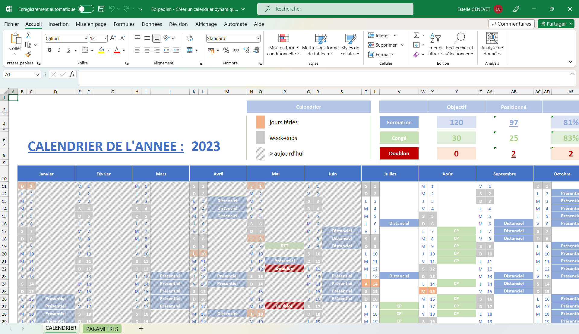 Le calendrier dynamique Excel à télécharger gratuitement