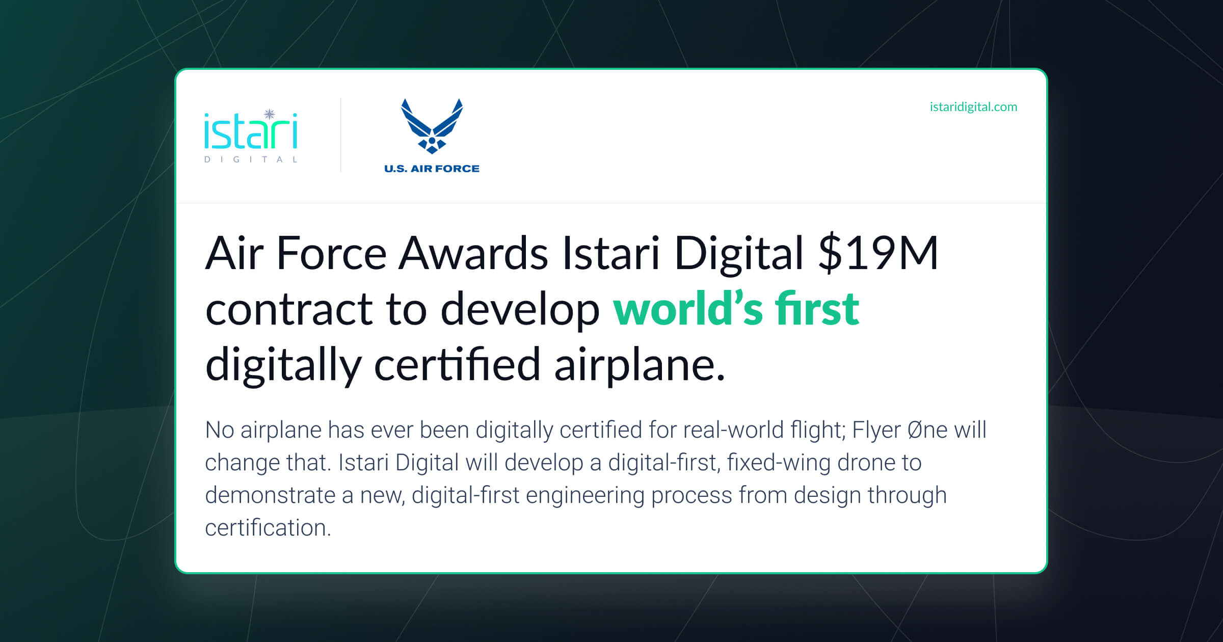 Air Force Awards Istari Digital $19M contract to develop world’s first ...