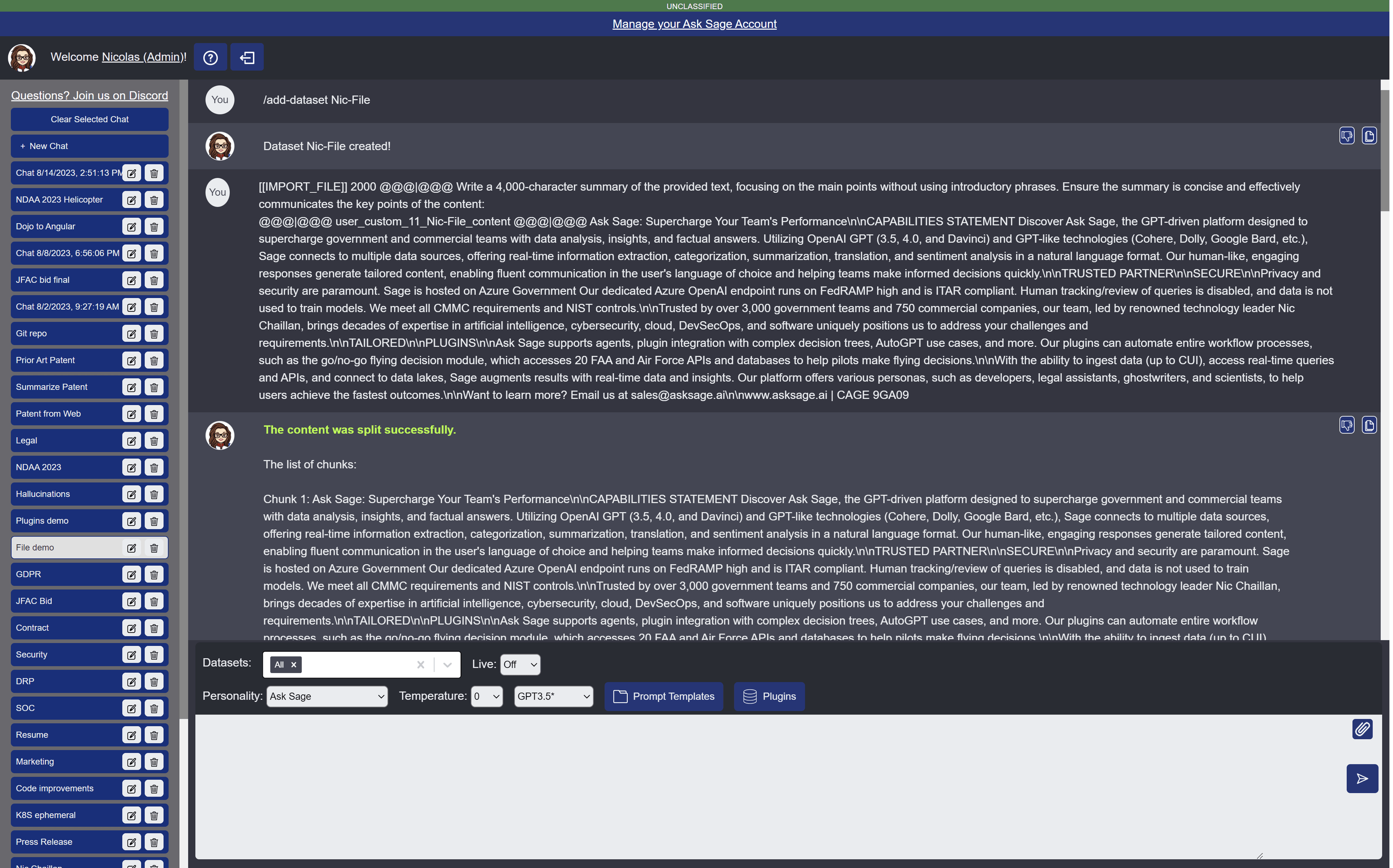 Ask Sage - GPT for government with CUI