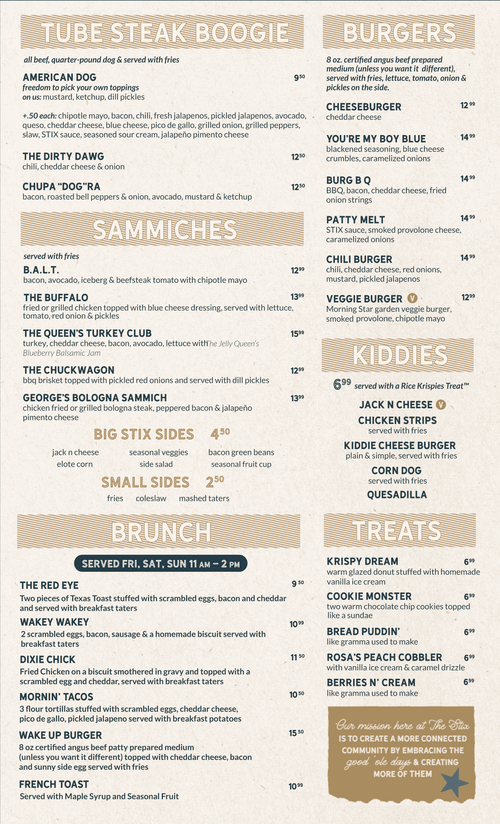 Menu - The Stix Icehouse