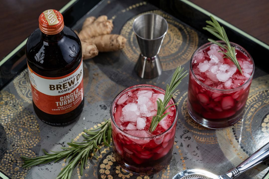 Sparkling Ginger Turmeric Kombucha Mocktail