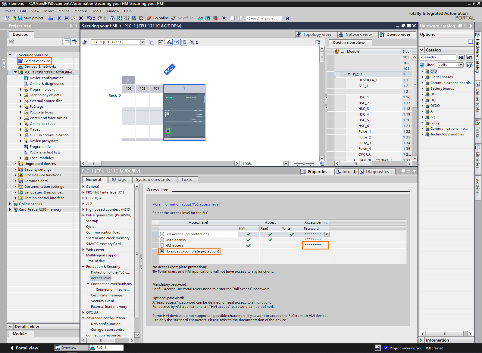 Securing your HMI in Siemens TIA Portal