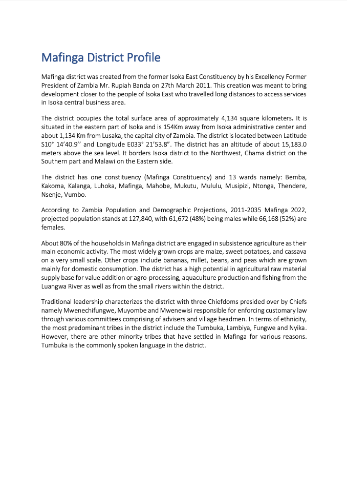 Mafinga District Profile