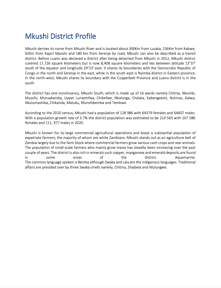 Mkushi District Profile