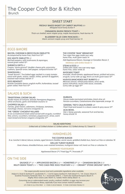 Brunch Menu | The Cooper Restaurant | Palm Beach Gardens, FL