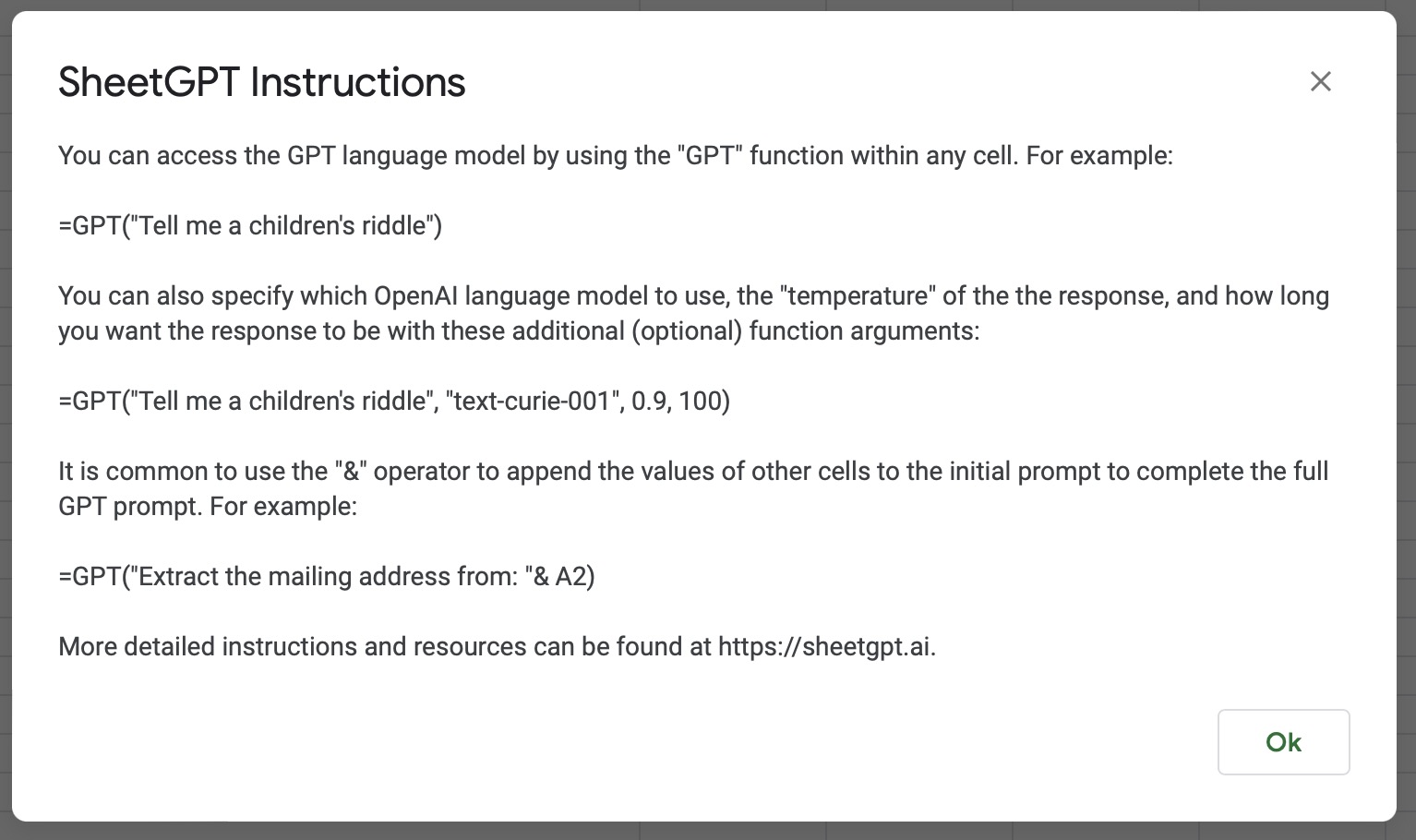 Getting Started with SheetGPT in a Google Sheet