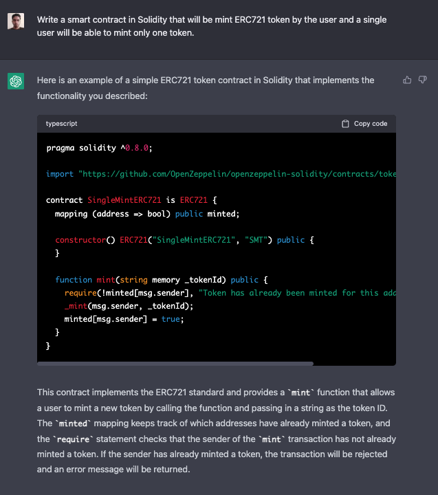 Generating smart contract code using ChatGPT