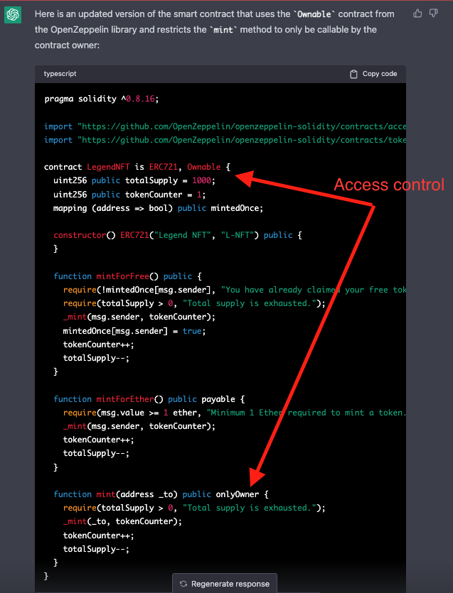 Generating smart contract code using ChatGPT