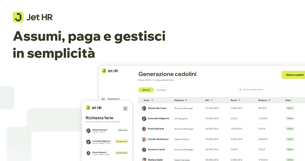 Assumi, paga e gestisci il personale in semplicità - Jet HR