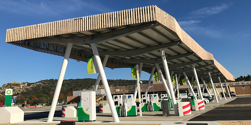 Projet Architecte de mobilités - Auvent et boutique d’aire autoroutière