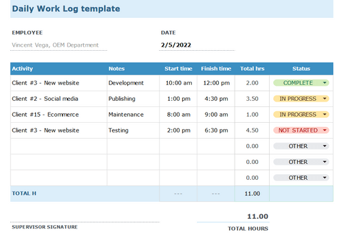 Log Hours At Work (free work log templates) | My Hours