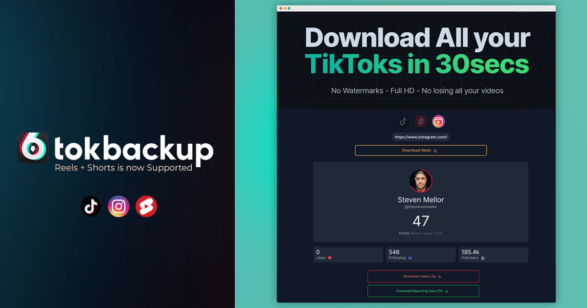 Automatically download all of your TikToks with no watermark