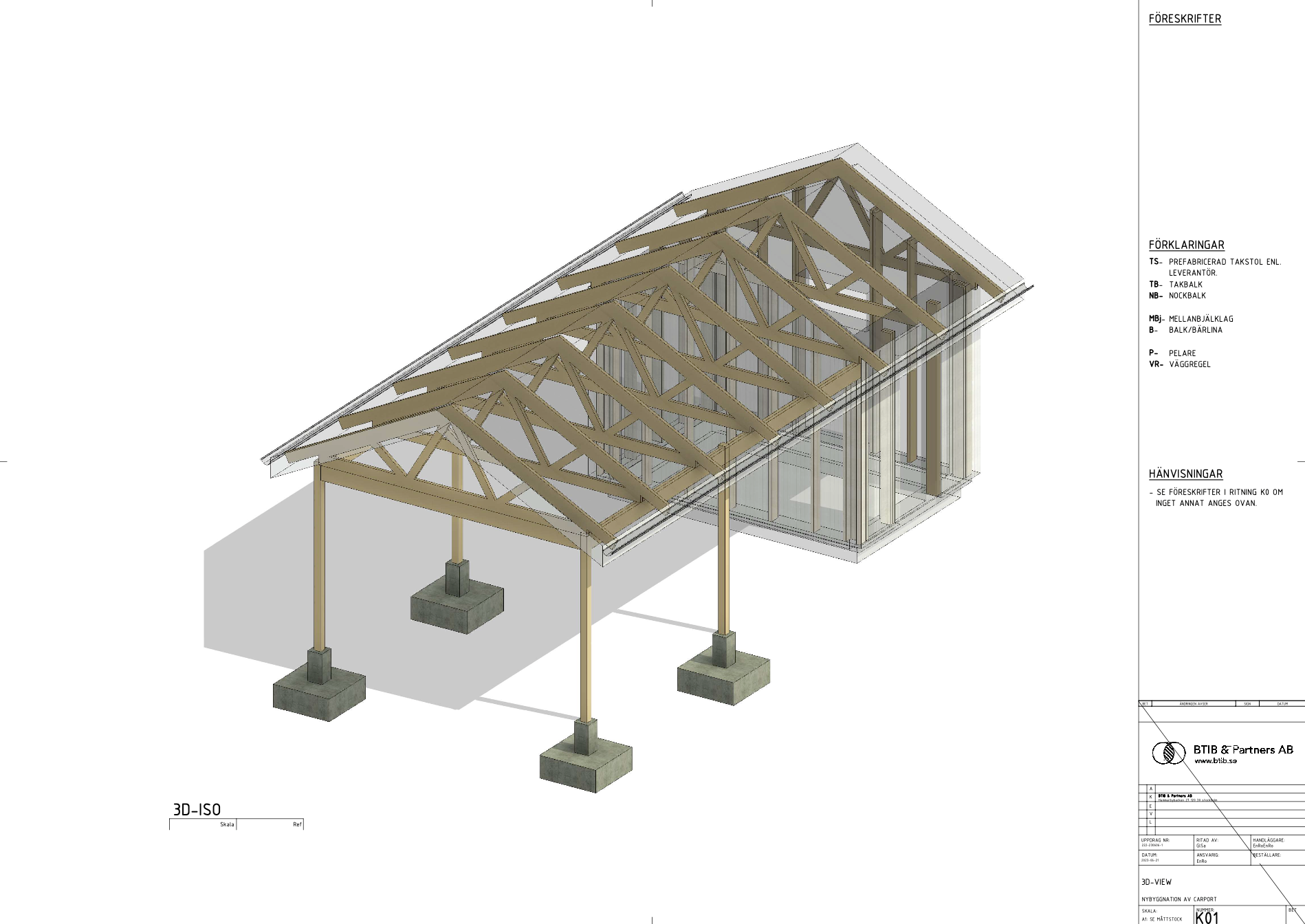 Konstruktionsritning för Carport i Danderyd | BTIB