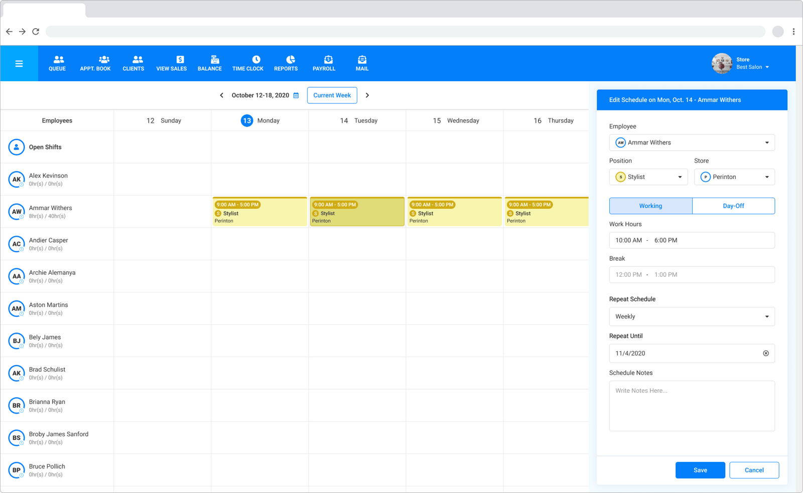 Employee Scheduling | SalonUltimate