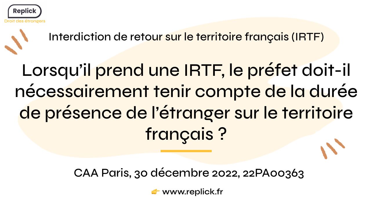 IRTF et durée de présence sur le territoire français