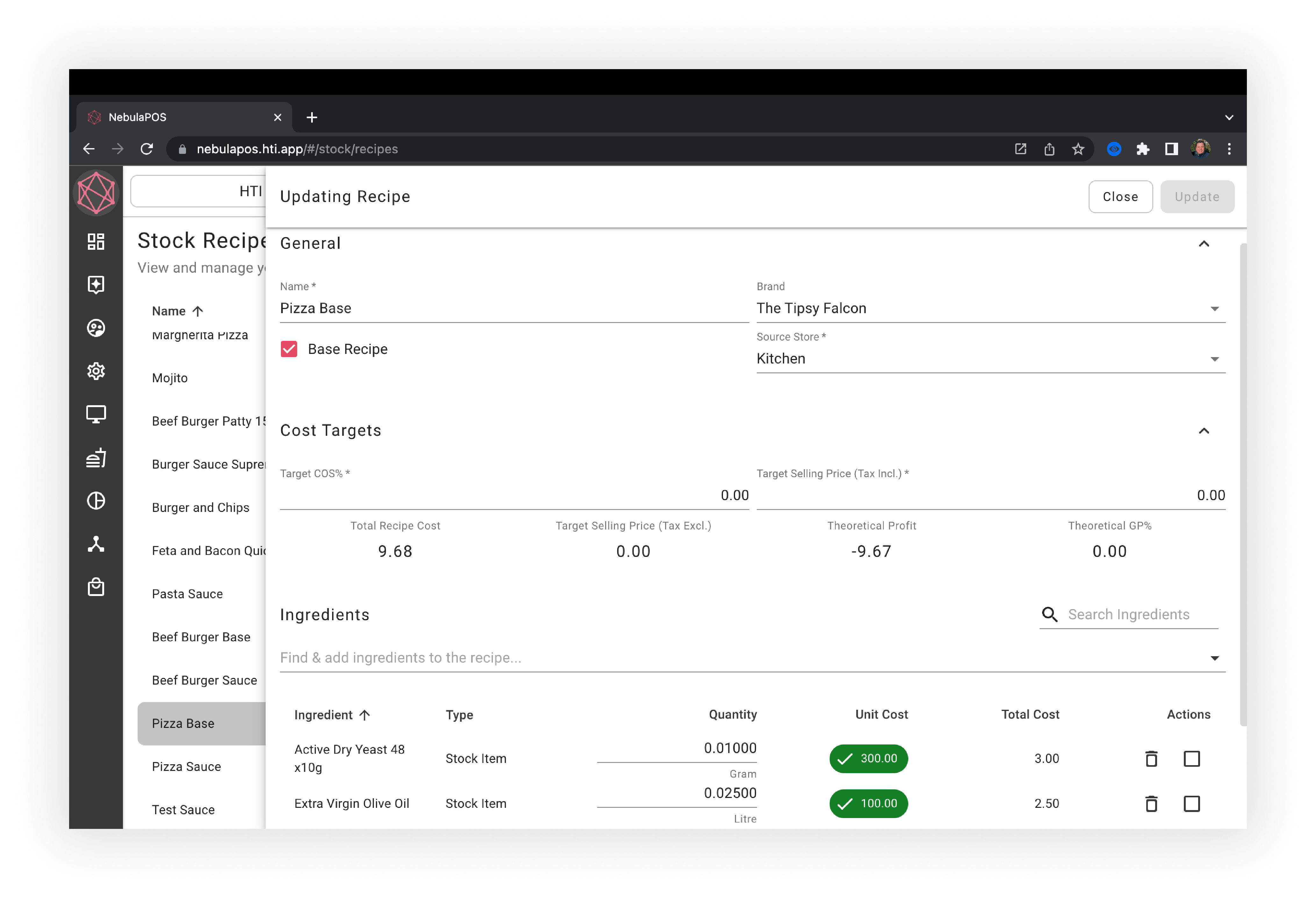 Restaurants - Stock Control and Recipes