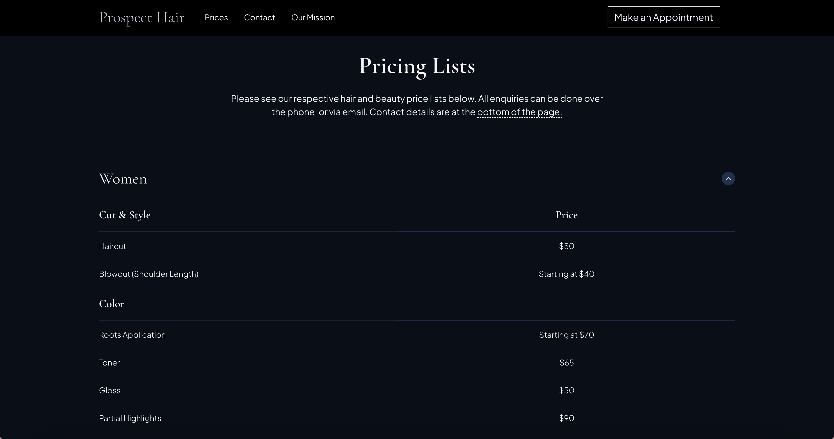 Pricing - We offer women's haircuts, coloring, styling, blowouts, men's ...