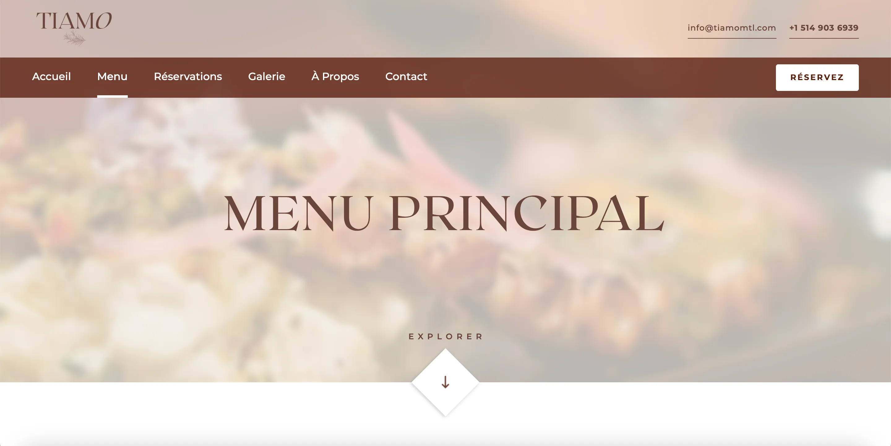 Menu | TIAMO | Restaurant italien à Montréal