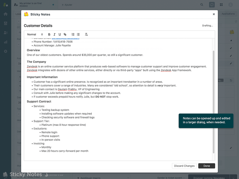 Sticky Notes | Zendesk App | Lovestock & Leaf