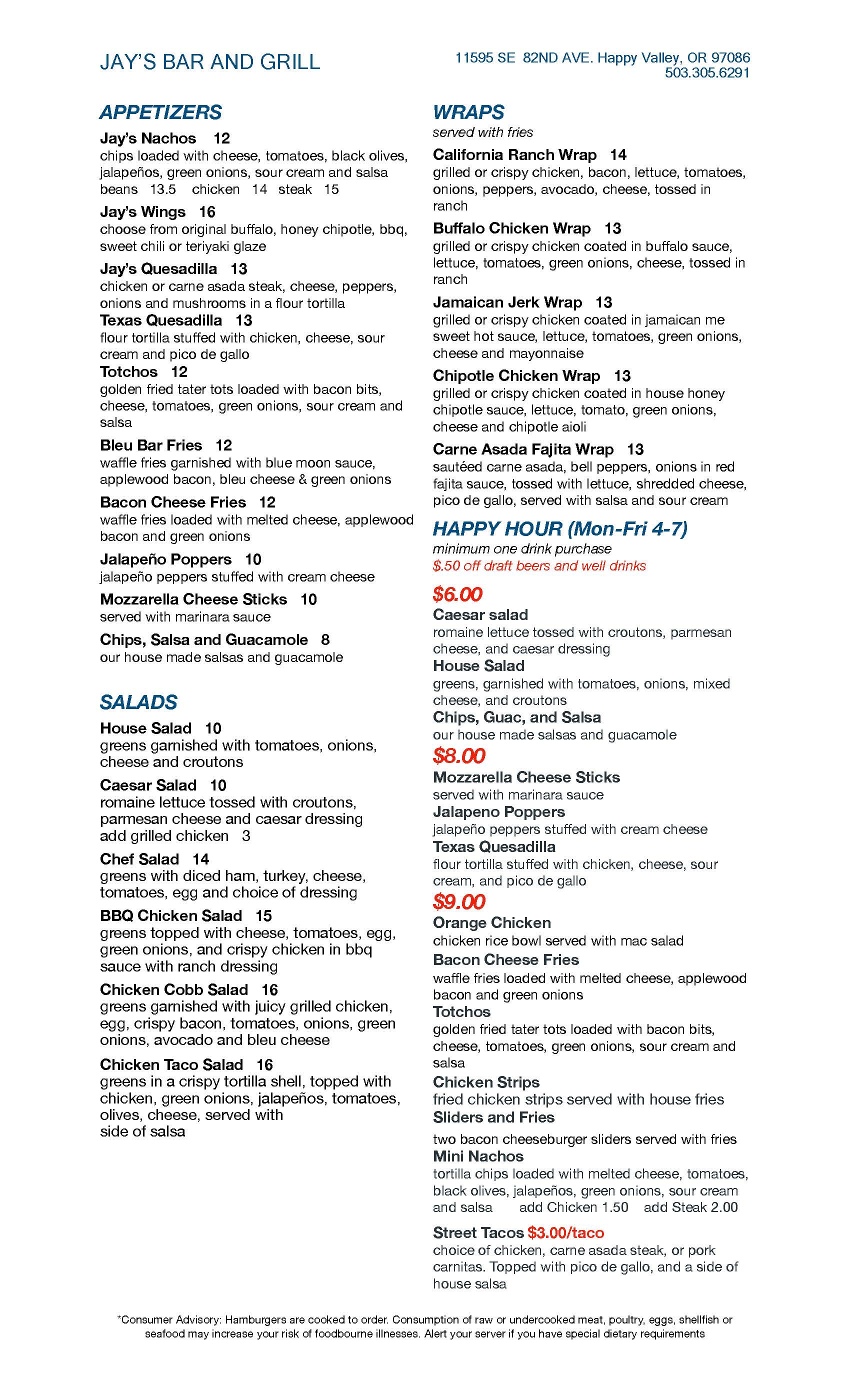 Jay's Bar & Grill - Food & Drink Menus