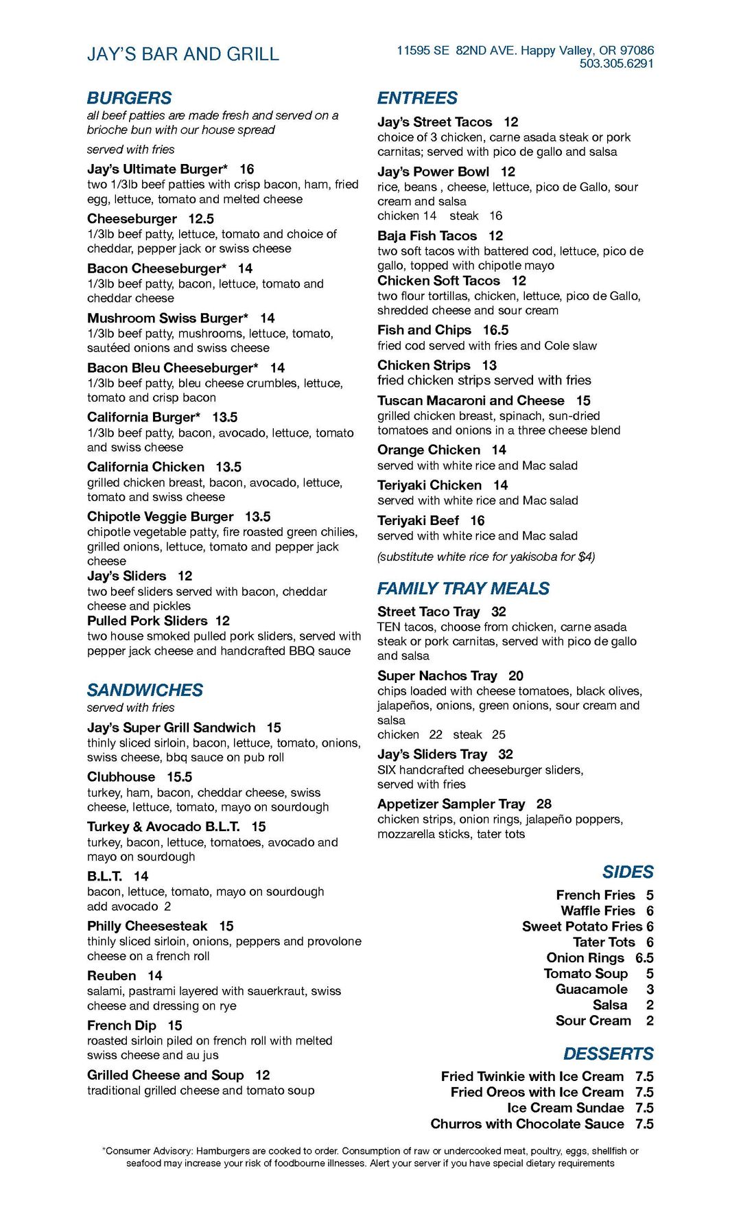 Jay's Bar & Grill - Food & Drink Menus