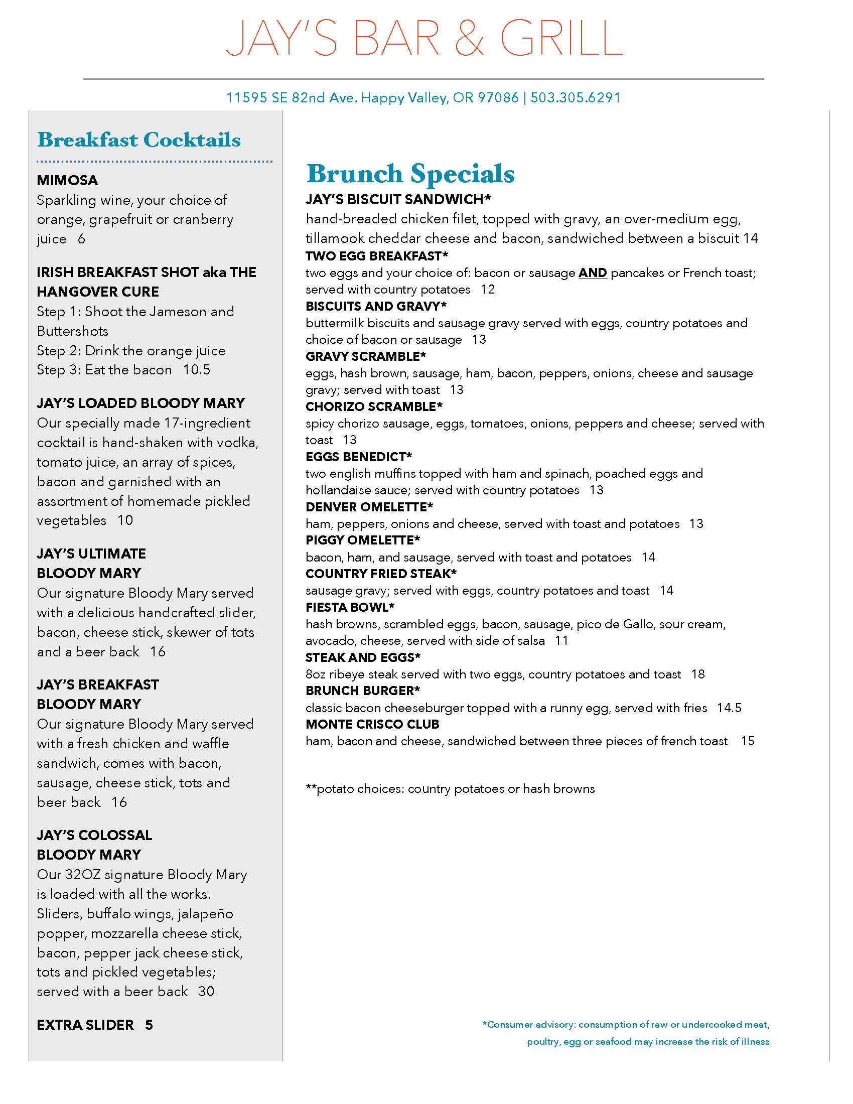 Jay's Bar & Grill - Food & Drink Menus