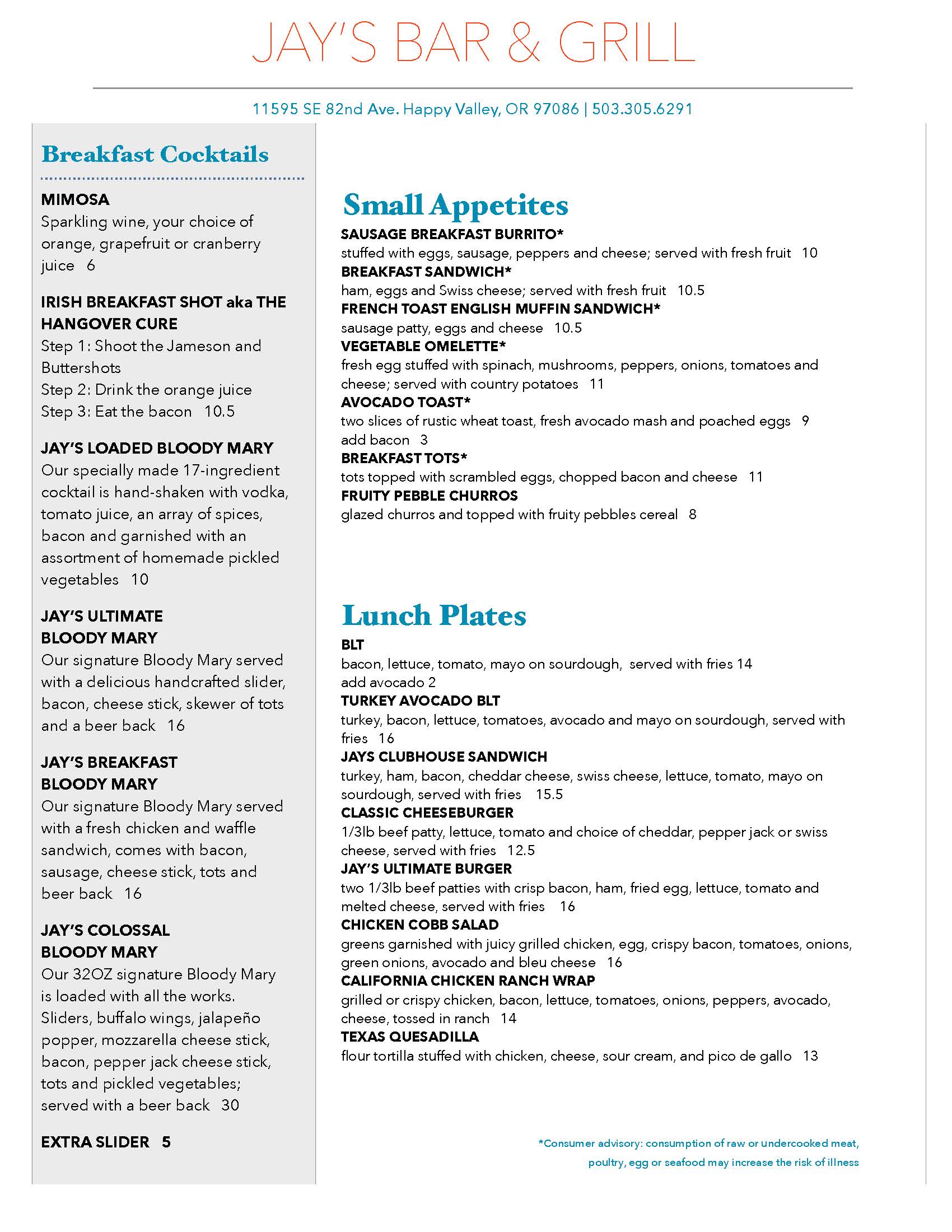 Jay's Bar & Grill - Food & Drink Menus