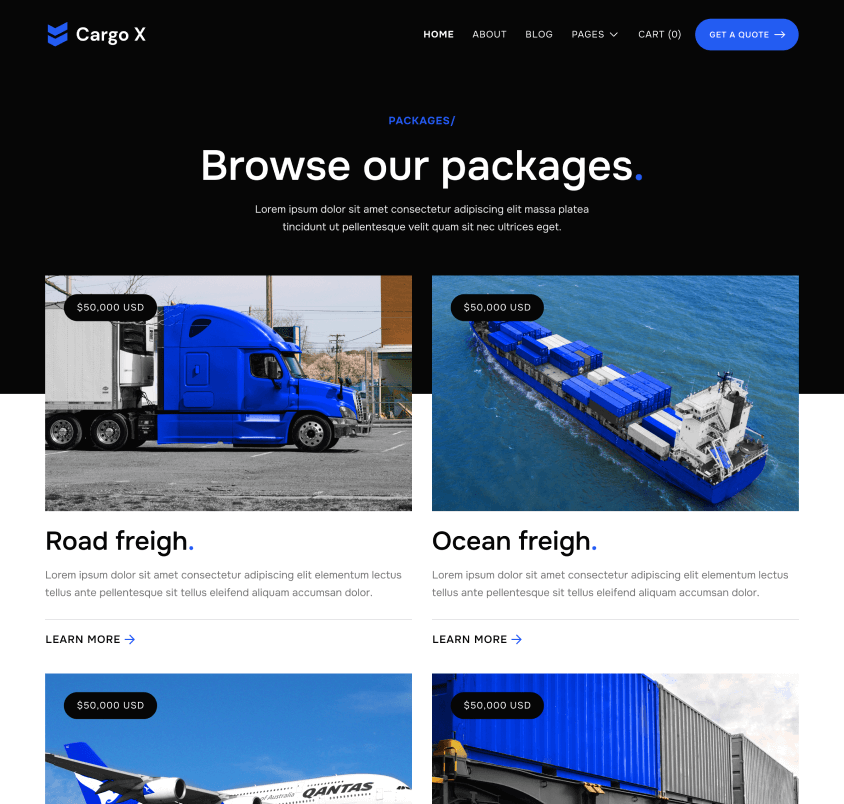 Cargo X - Webflow Ecommerce website template