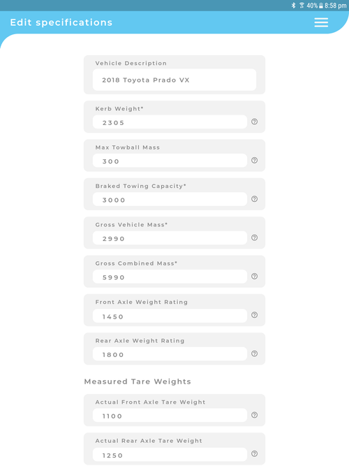 Loadmate Ultimate Caravan Weight Management Tool