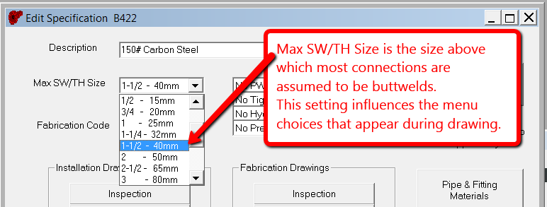 Editing a Spec - SpoolFab Piping Isometrics Drawing Software