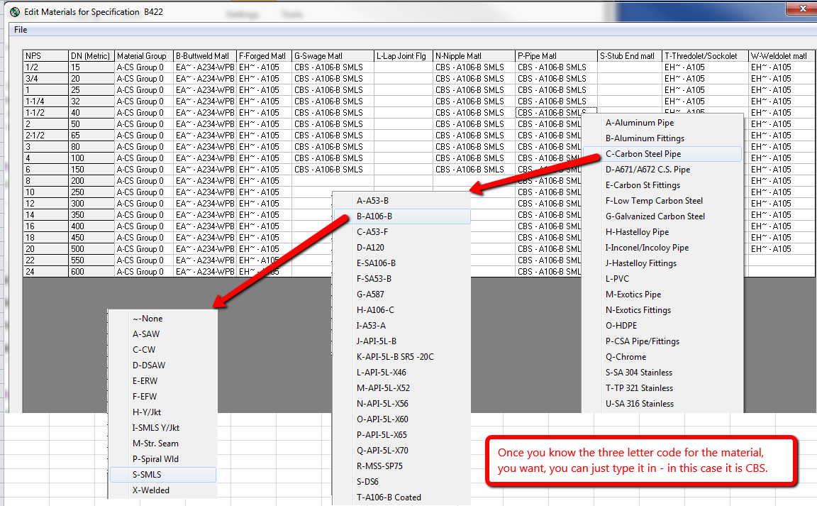 Editing a Spec - SpoolFab Piping Isometrics Drawing Software