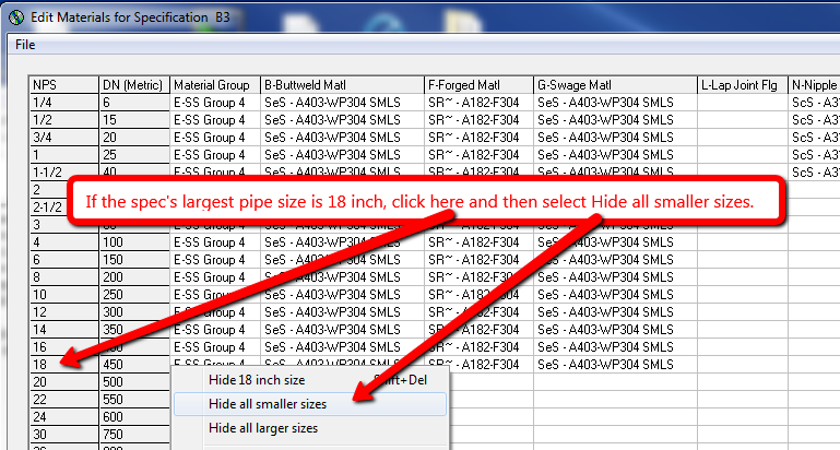 Editing a Spec - SpoolFab Piping Isometrics Drawing Software