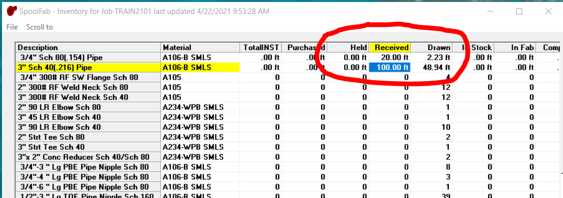 Entering Received Material - SpoolFab Piping Isometrics Drawing Software