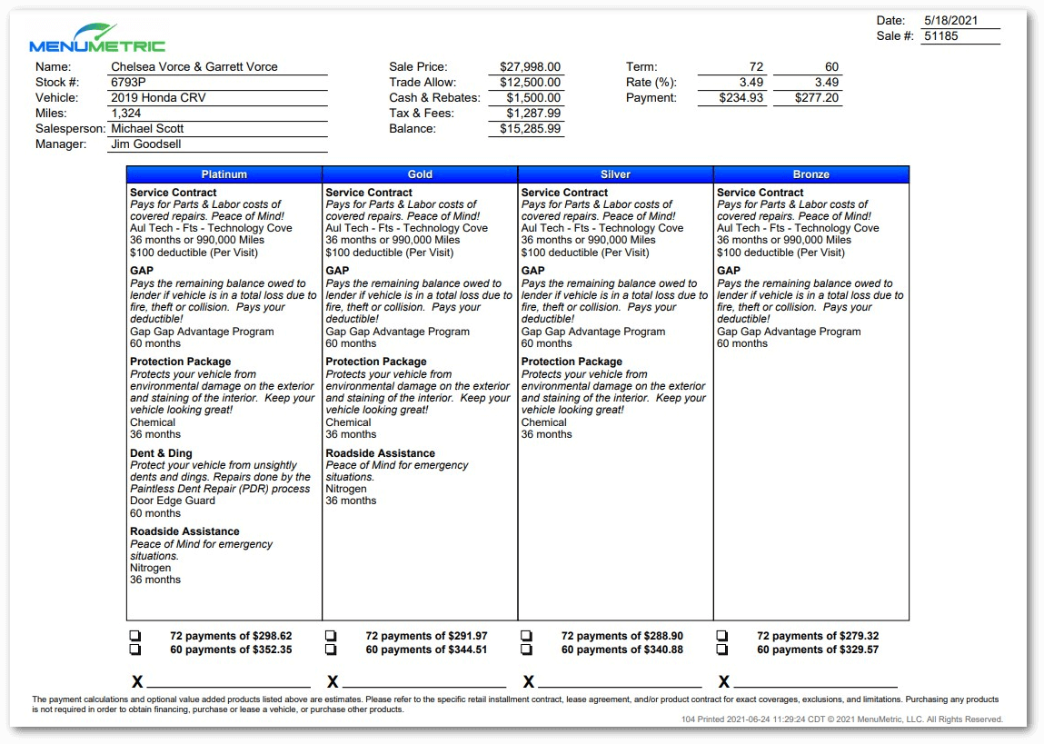 F&I Printed Menu | MenuMetric