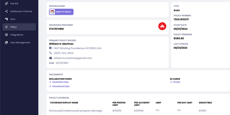 Fize - Instant access to insurance policy data