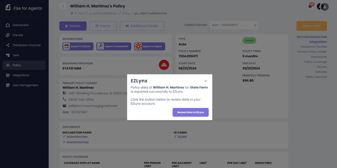 Fize - Instant access to insurance policy data