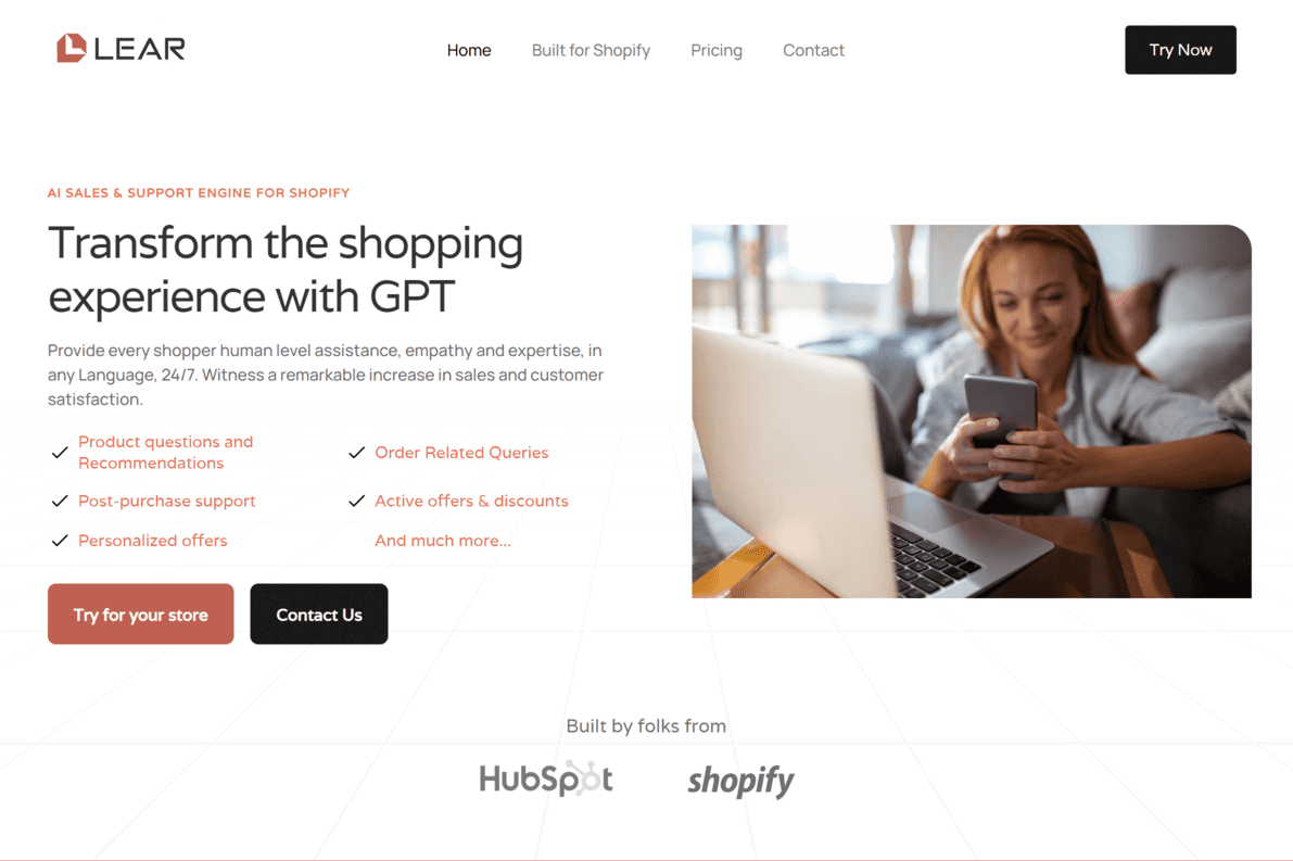Lear AI - GPT Powered Sales and Support AI for Ecommerce