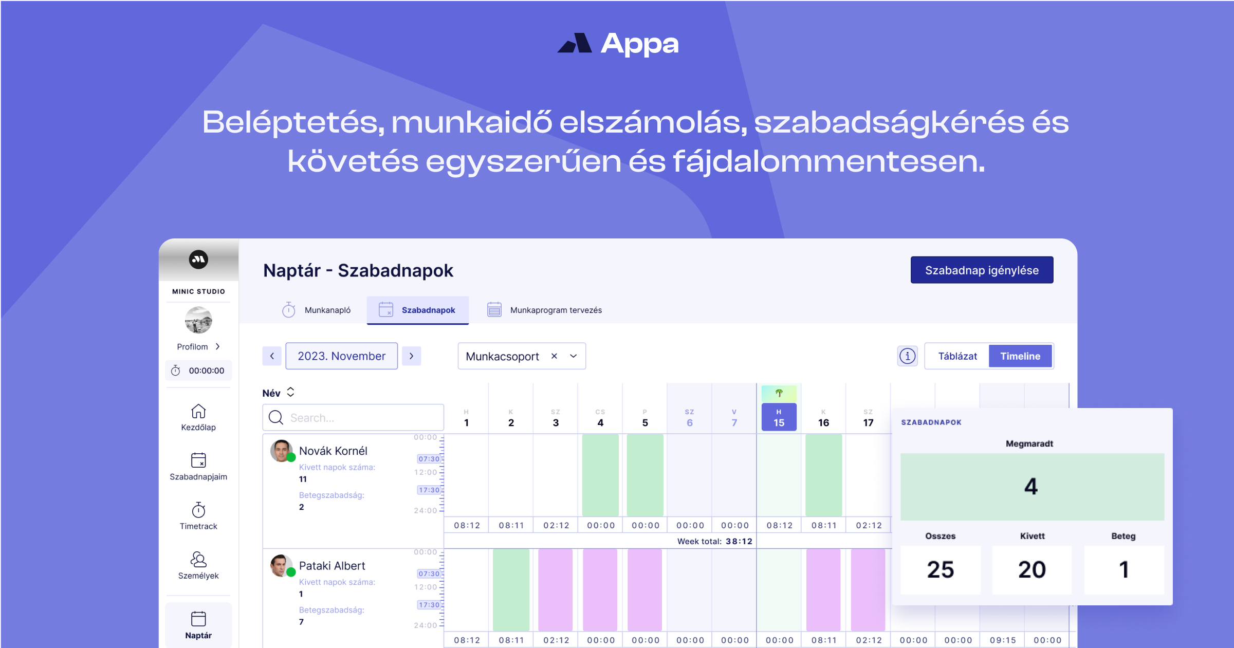 Appa - Szabadnapkezelés, Teljesítménykövetés, Túlórafelülvizsgálat és Munkaprogram Tervezés ...